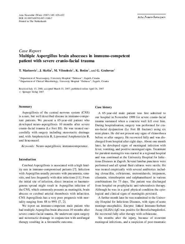 (PDF) Multiple Aspergillus brain abscesses in immuno-competent patient ...