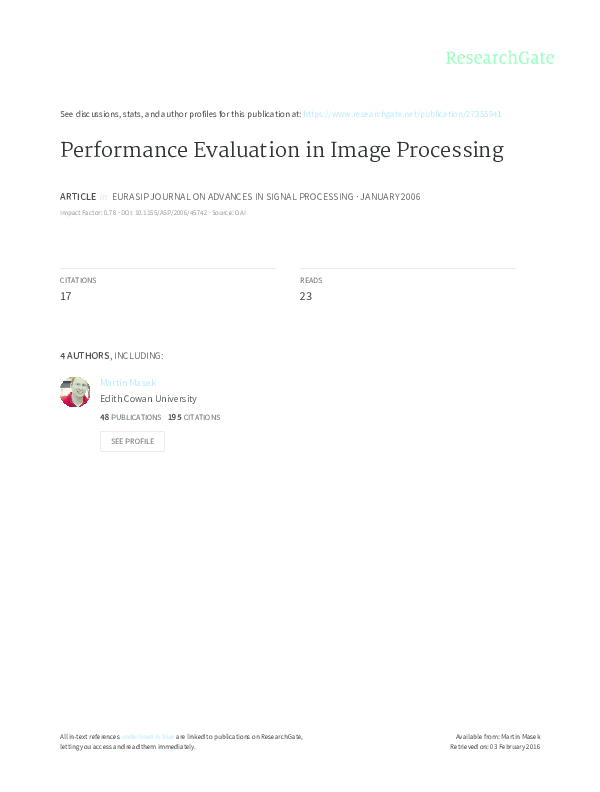 (PDF) Performance Evaluation in Image Processing