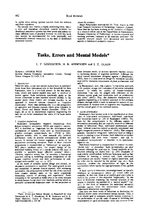 (PDF) Tasks, errors and mental models