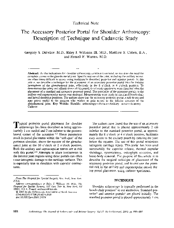 (PDF) The accessory posterior portal for shoulder arthroscopy