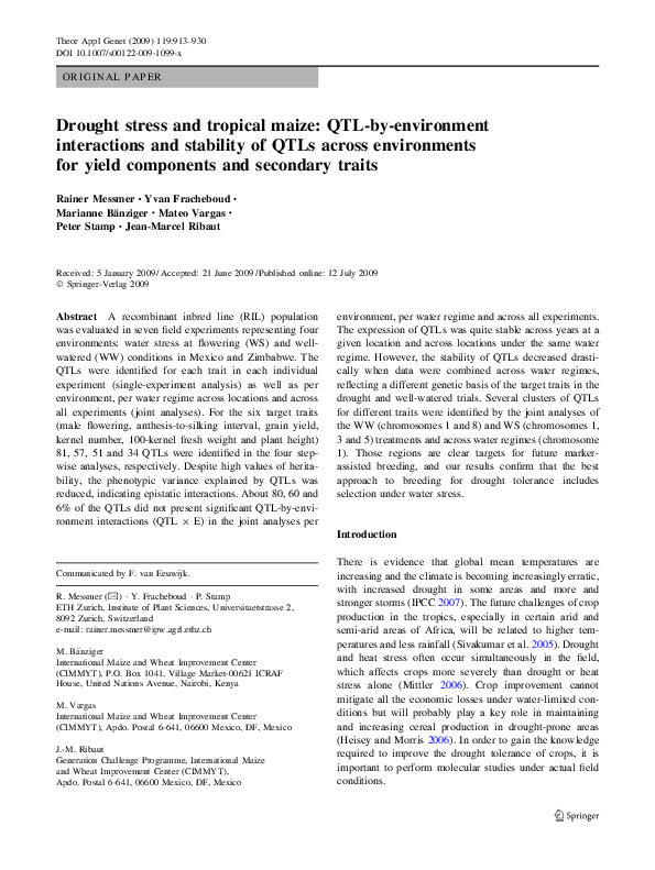 (PDF) Drought stress and tropical maize: QTL-by-environment ...