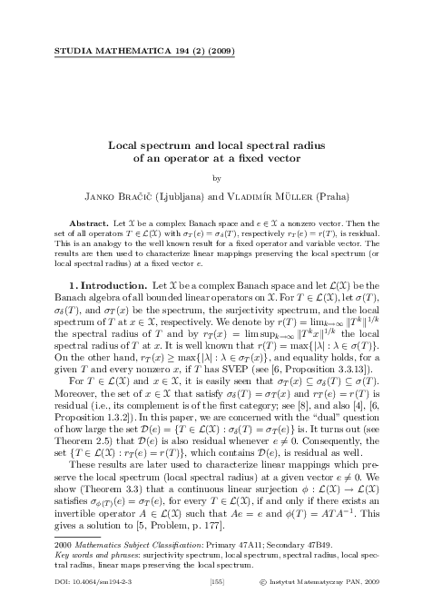 Pdf Local Spectrum And Local Spectral Radius Of An Operator At A