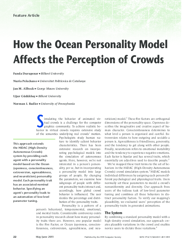 (PDF) The Impact of the OCEAN Personality Model on the Perception of Crowds