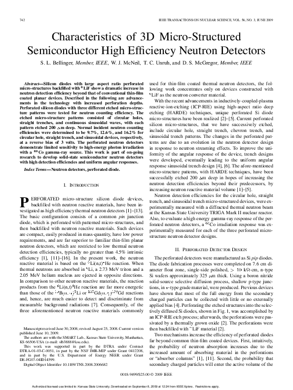 (PDF) Characteristics of 3D Micro-Structured Semiconductor High Efficiency Neutron Detectors