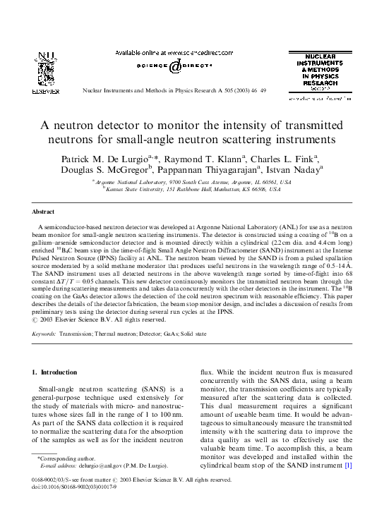 (PDF) Design and operation of a 2-D thin-film semiconductor neutron detector array for use as a ...