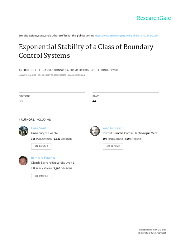 (PDF) Exponential Stability of a Class of Boundary Control Systems