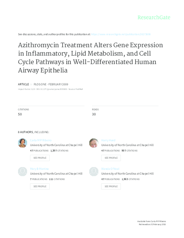 (PDF) Azithromycin Treatment Alters Gene Expression in Inflammatory ...