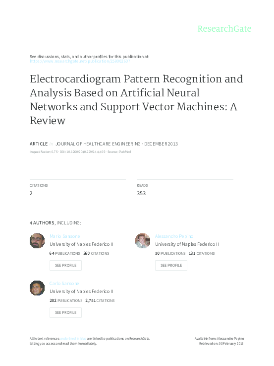 Pdf Electrocardiogram Pattern Recognition And Analysis Based On Artificial Neural Networks And