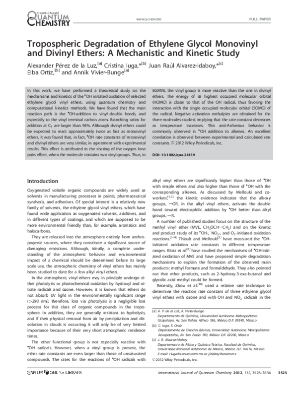 (PDF) Tropospheric degradation of ethylene glycol monovinyl and divinyl ...
