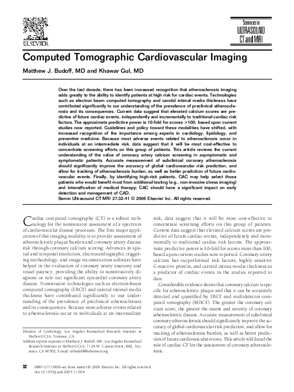(PDF) Computed Tomographic Cardiovascular Imaging