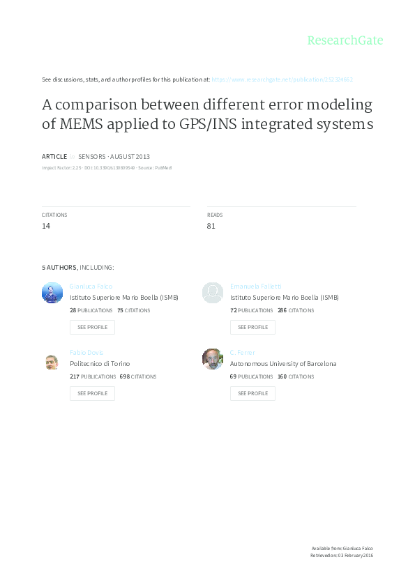 Pdf A Comparison Between Different Error Modeling Of Mems Applied To Gpsins Integrated Systems