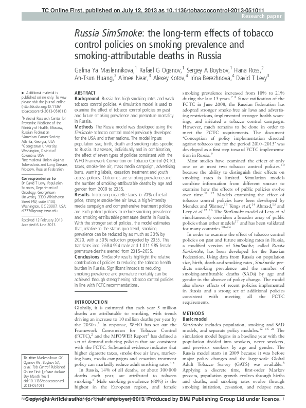(PDF) Russia SimSmoke: the long-term effects of tobacco control ...