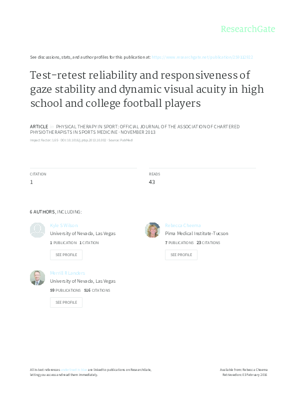 (PDF) Test-retest reliability and responsiveness of gaze stability and ...