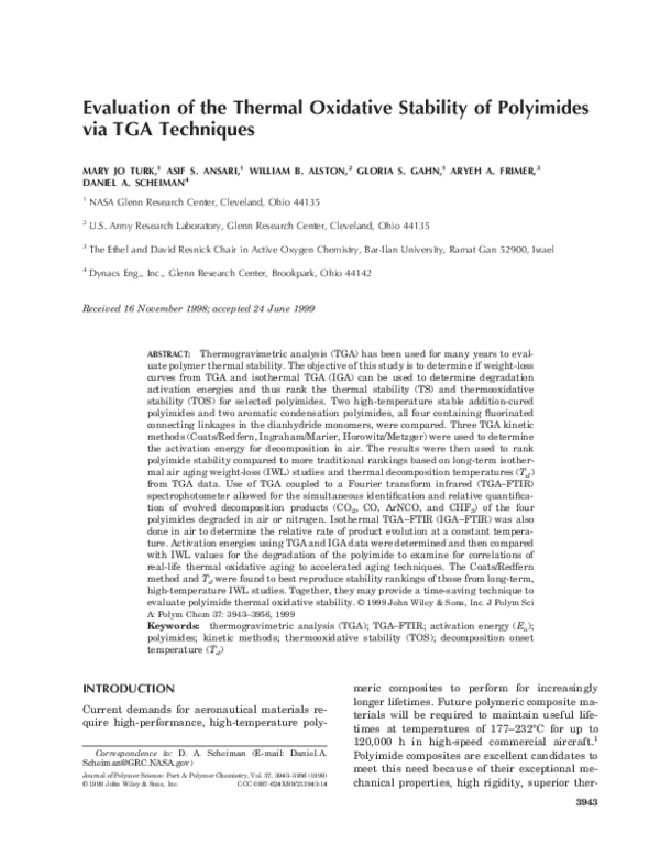 (PDF) Evaluation of the thermal oxidative stability of polyimides via ...