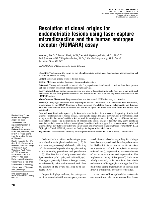 (PDF) Resolution of clonal origins for endometriotic lesions using ...