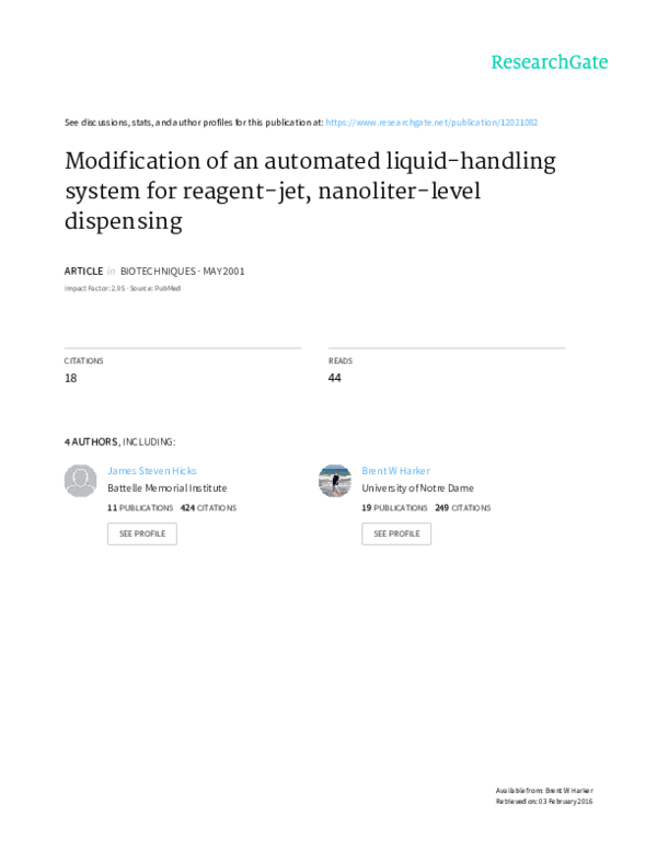 (PDF) Modification of an automated liquid-handling system for reagent ...