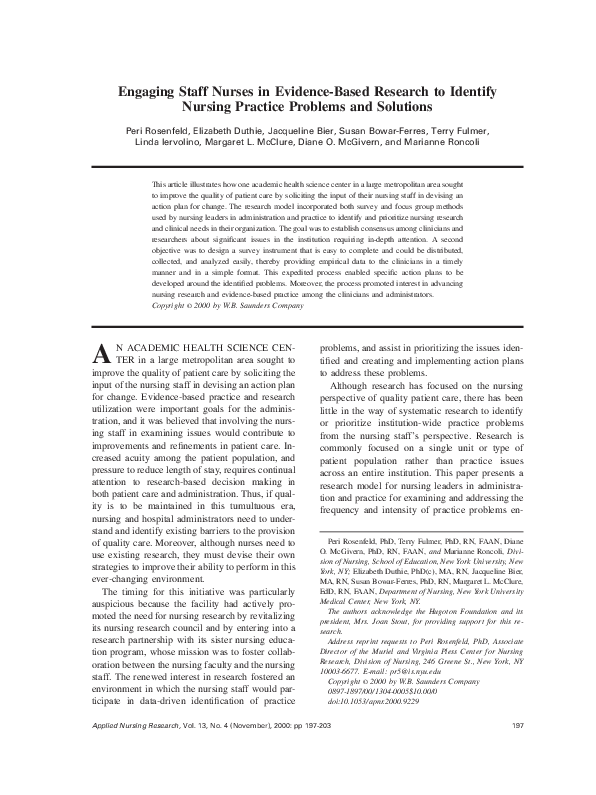 (PDF) Engaging staff nurses in evidence-based research to identify ...