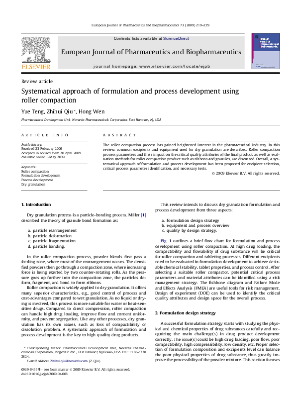 Pdf Systematical Approach Of Formulation And Process Development Using Roller Compaction