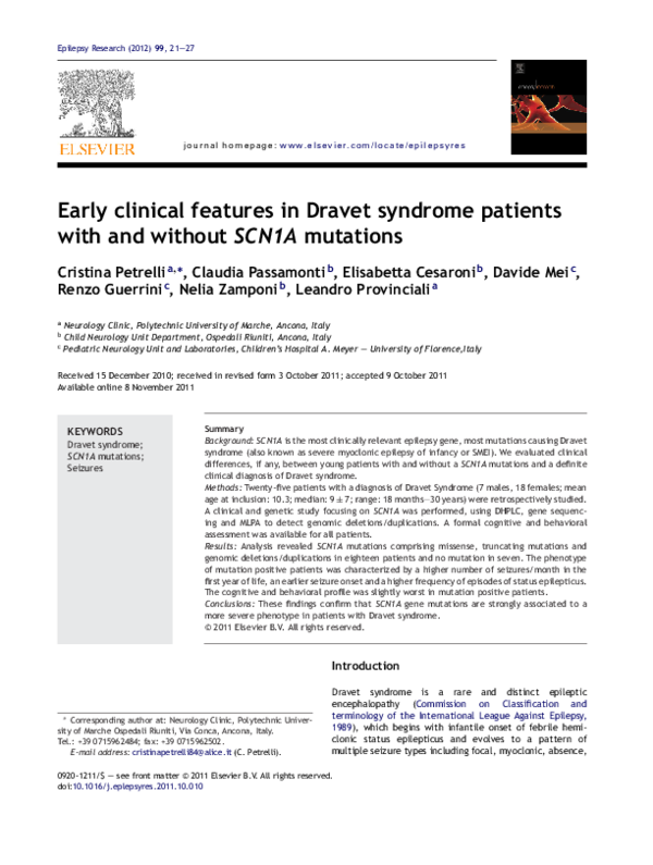 (PDF) Early clinical features in Dravet syndrome patients with and ...