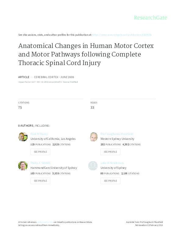 (PDF) Anatomical Changes in Human Motor Cortex and Motor Pathways ...