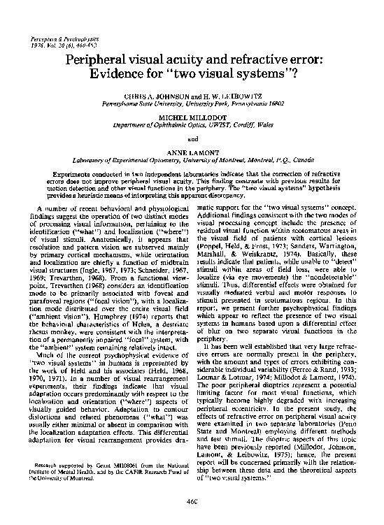 (PDF) Peripheral visual acuity and refractive error: Evidence for “two visual systems”?