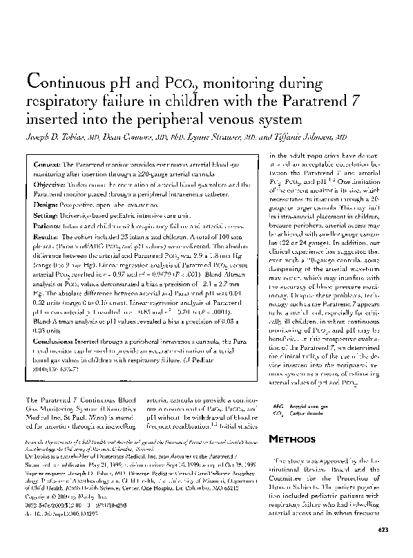 (PDF) Continuous pH and PCO2 monitoring during respiratory failure in ...