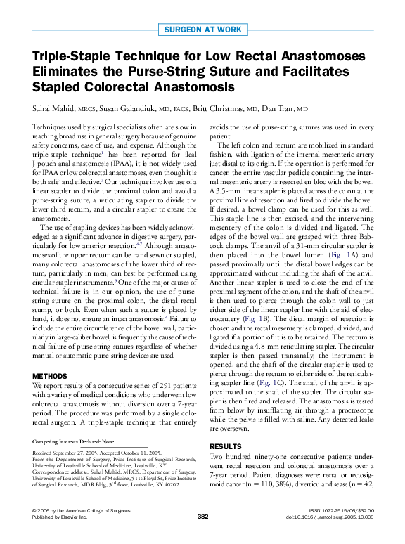 (PDF) Triple-Staple Technique for Low Rectal Anastomosis