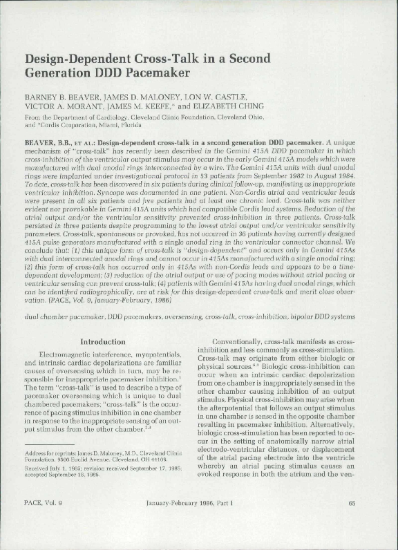 (PDF) Design-Dependent Cross-Talk in a Second Generation DDD Pacemaker