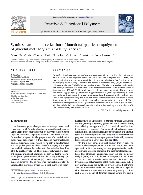 (PDF) Synthesis and characterization of functional gradient copolymers ... (PDF) Synthesis and characterization of functional gradient copolymers ...