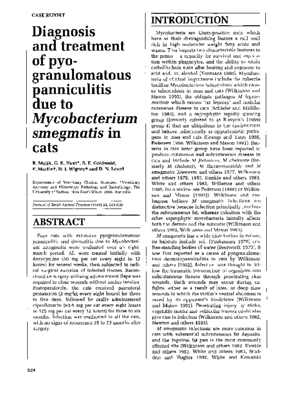 (PDF) Diagnosis and treatment of pyogranulomatous panniculitis due to ...