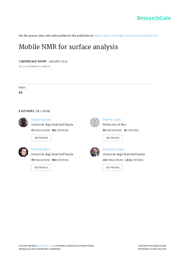 (PDF) Mobile NMR for surface analysis