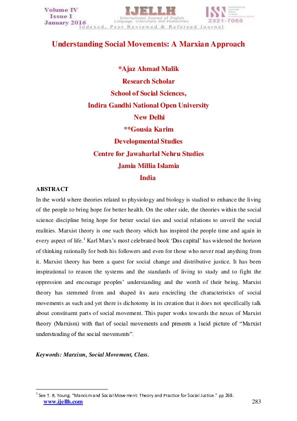 (PDF) Understanding Social Movements: A Marxian Approach