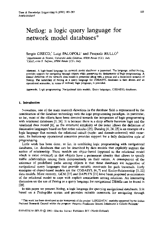 Pdf Netlog A Logic Query Language For Network Model Databases