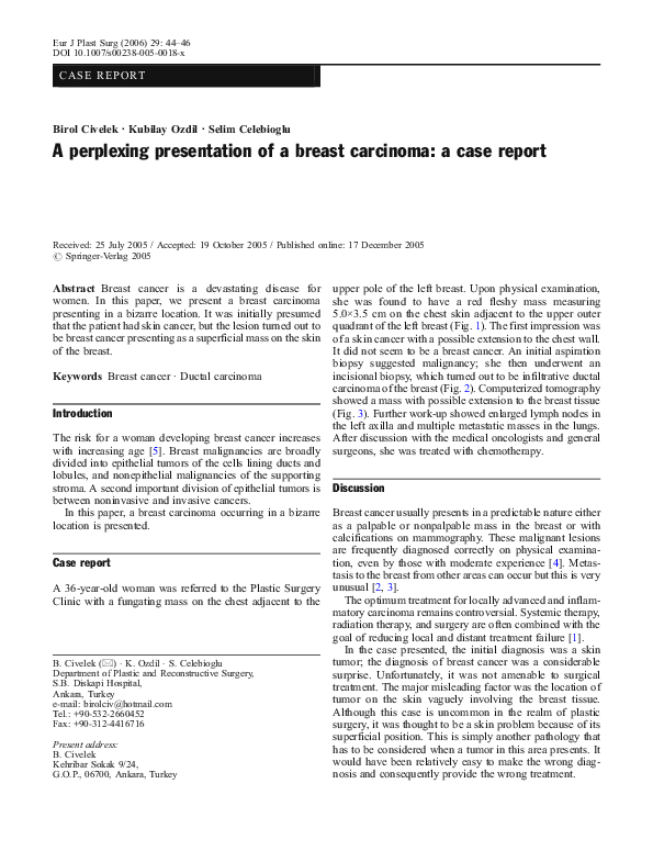 (PDF) A perplexing presentation of a breast carcinoma: a case report