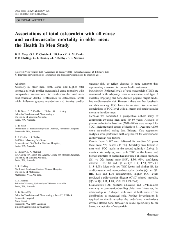 (PDF) Associations of total osteocalcin with all-cause and ...