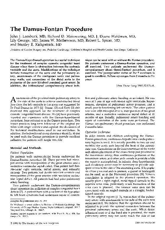 (PDF) The Damus-Fontan procedure | Deane Waldman - Academia.edu