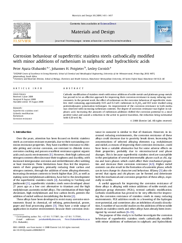 (PDF) Corrosion behaviour of superferritic stainless steels ...