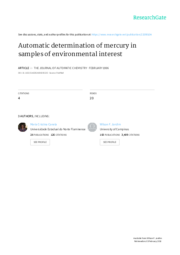 (PDF) Automatic determination of mercury in samples of environmental ...