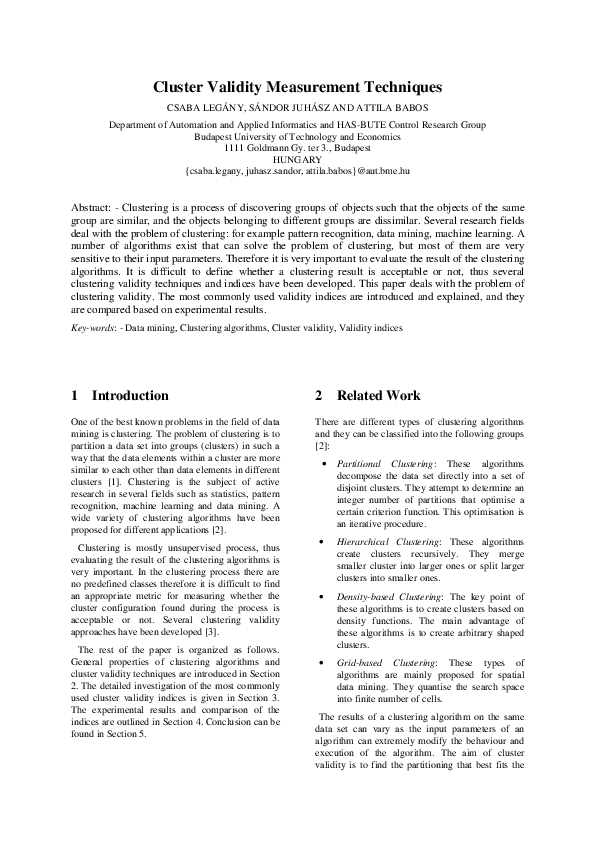 (PDF) Cluster validity measurement techniques
