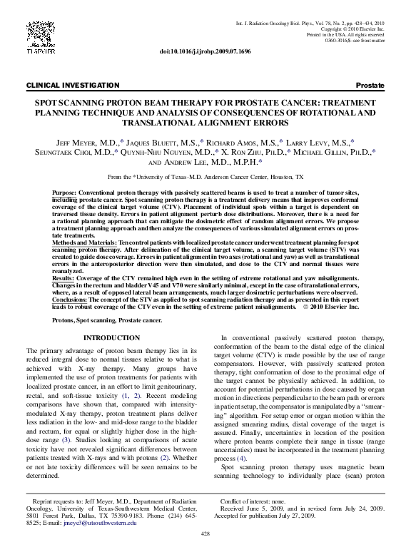 (PDF) Spot Scanning Proton Beam Therapy for Prostate Cancer: Treatment Planning Technique and ...