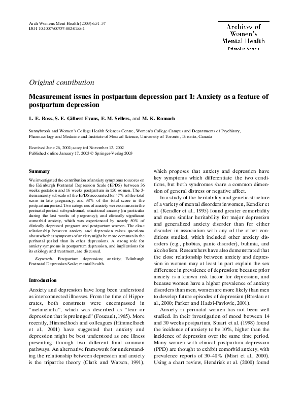 (PDF) Measurement issues in postpartum depression part 2: Assessment of ...