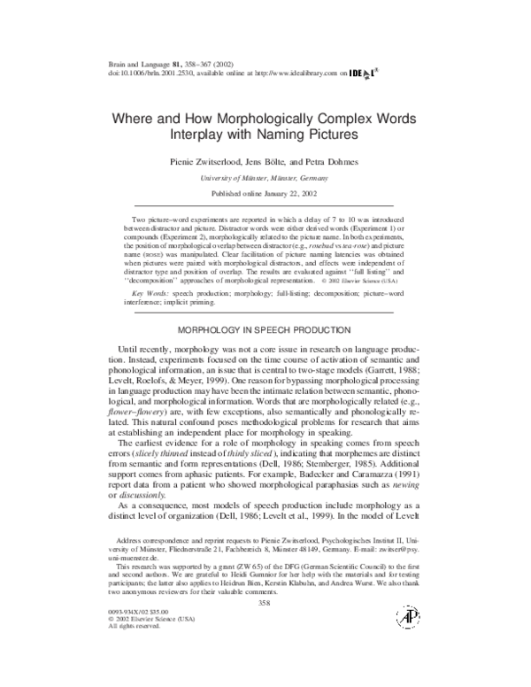 (PDF) Where and How Morphologically Complex Words Interplay with Naming ...