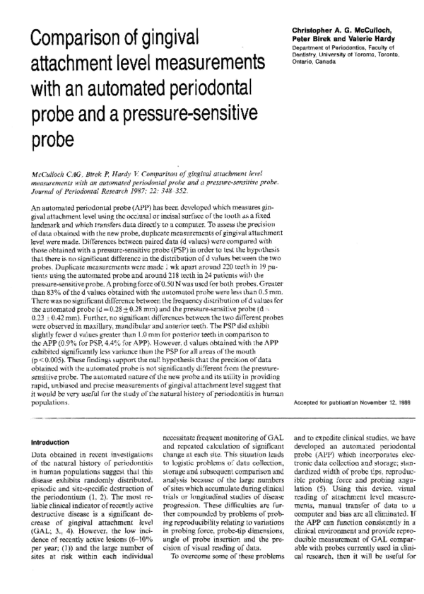 (PDF) Comparison of gingival attachment level measurements with an ...