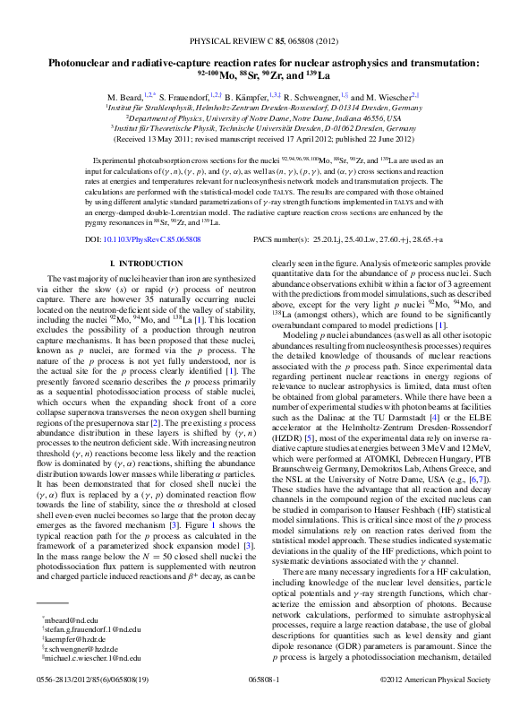 (PDF) Photonuclear and radiative-capture reaction rates for nuclear ...