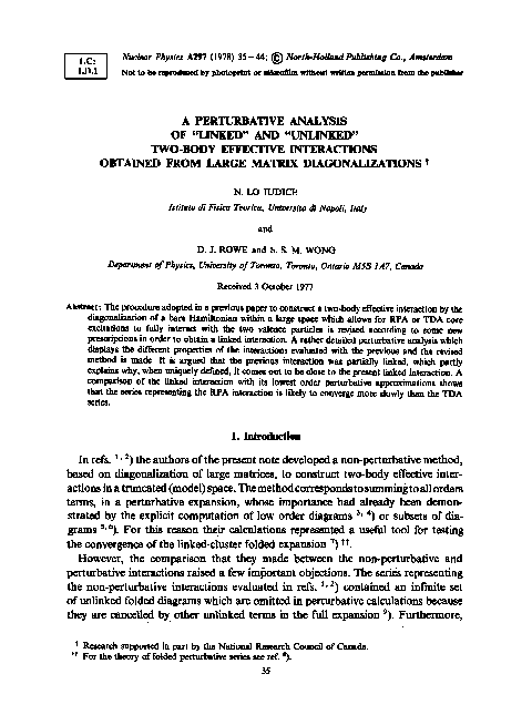 Pdf A Perturbative Analysis Of “linked” And “unlinked” Two Body