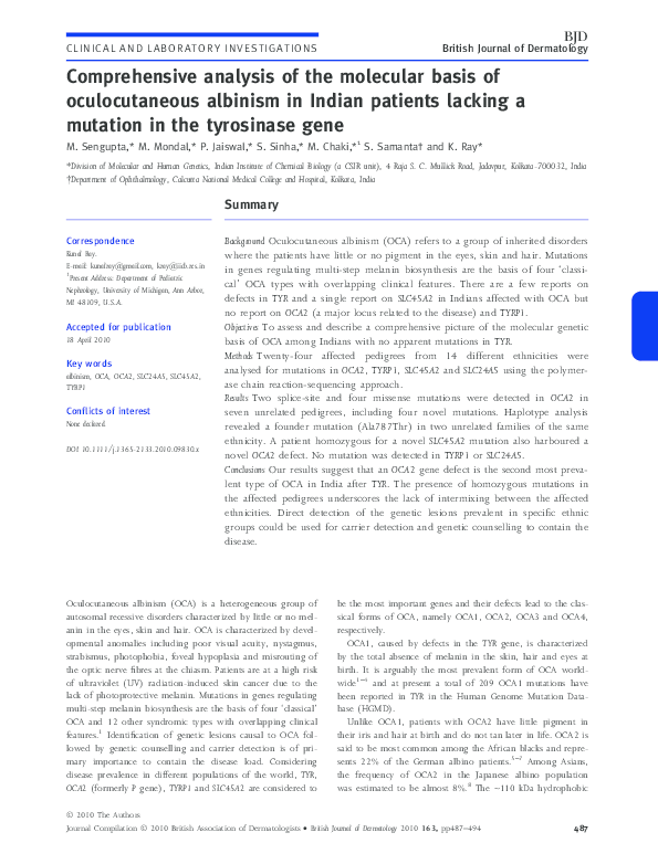 (PDF) Comprehensive analysis of the molecular basis of oculocutaneous ...