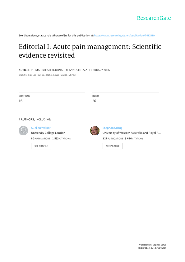 (PDF) Editorial I: Acute pain management: scientific evidence revisited