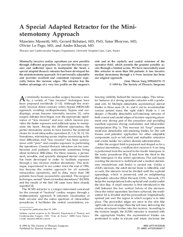 (PDF) A special adapted retractor for the mini-sternotomy approach ...