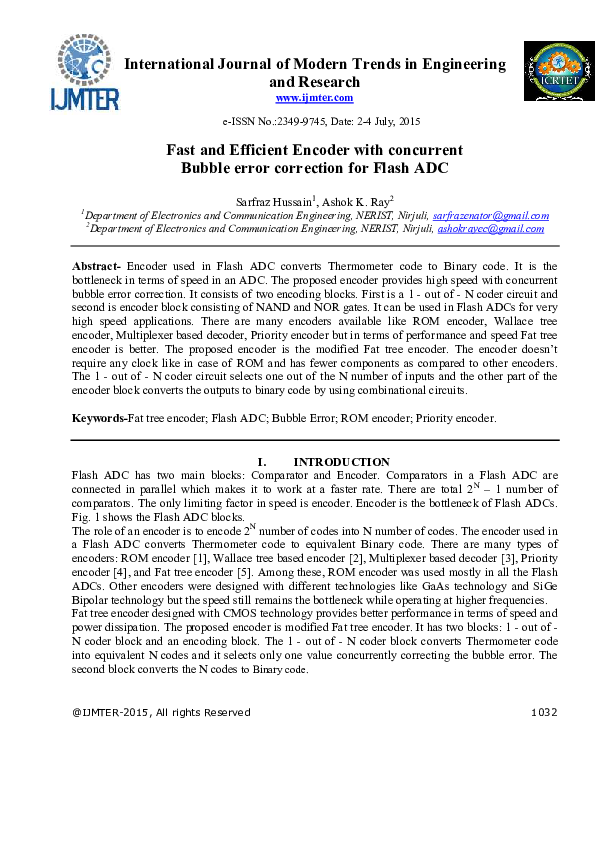 (PDF) Fast and Efficient Encoder with concurrent Bubble error ...
