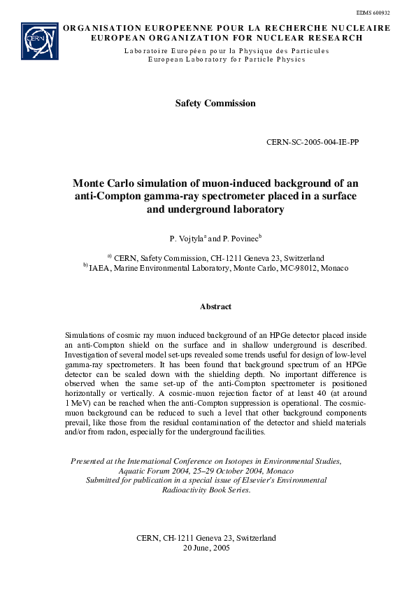 (PDF) Monte Carlo simulation of the muon-induced background of an anti ...